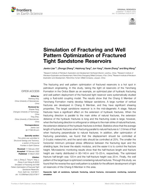 Pdf Simulation Of Fracturing And Well Pattern Optimization Of Fractured Tight Sandstone Reservoirs