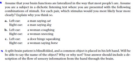 Solved Assume That Your Brain Functions Are Lateralized In