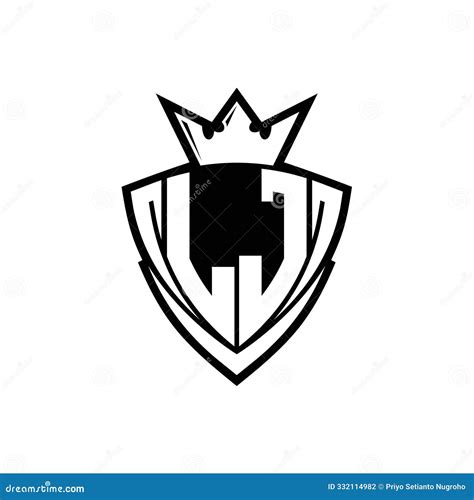 Lj Letter Logo With Sharp Triangle Shield Shape With Crown Inside White Outline On White