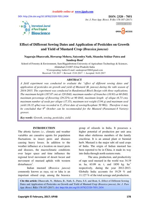Pdf Effect Of Different Sowing Dates And Application Of Pesticides On