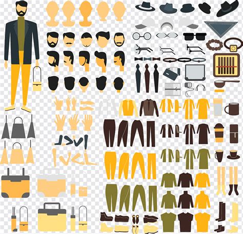 남자 캐릭터 세트 애니메이션 다양한 전망 헤어스타일 감정 자세 몸짓 액세서리 의상 Png Pngwing