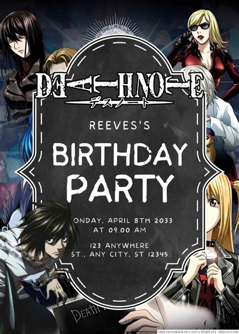14 Death Note Canva Birthday Invitation Templates