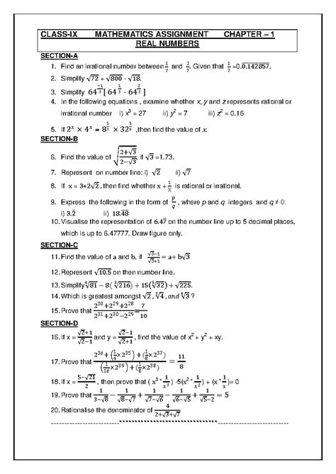 ch 1 real numbers class ix mathematics assignment chapter 1 real