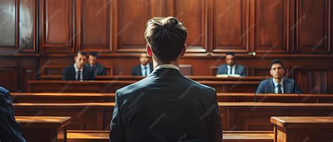 Hombre En La Sala De Juicio Frente A La Justicia Concepto Ley Y Orden