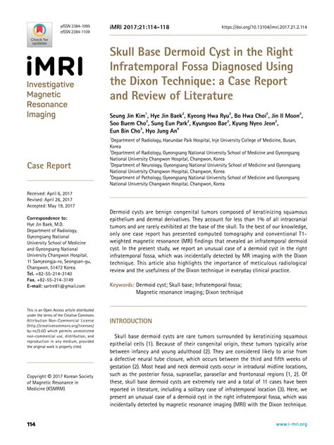 Pdf Skull Base Dermoid Cyst In The Right Infratemporal Fossa Diagnosed Using The Dixon