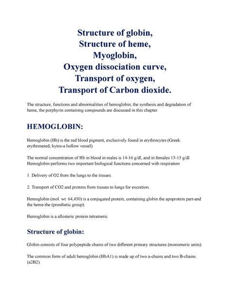 Structure Of Globin This Document Consists Of Information Of