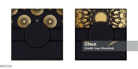 인쇄를 위해 준비된 골드 만다라 패턴이 있는 블랙 컬러의 템플릿 엽서 0명에 대한 스톡 벡터 아트 및 기타 이미지 0명 골동품 다마스크 천 Istock