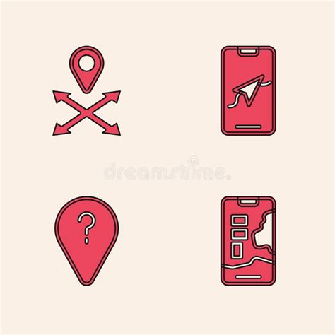 Set City Map Navigation Location And Unknown Route Point Icon Vector Stock Vector