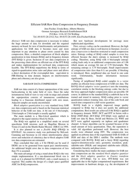 Pdf Efficient Sar Raw Data Compression In Frequency Domain