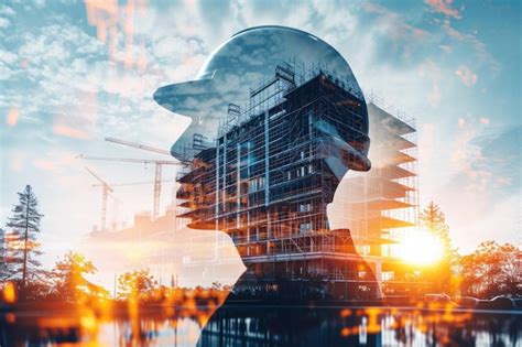 Premium Photo Future Building Construction Engineering Project Concept With Double Exposure