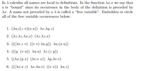 Solved In λ Calculus All Names Are Local To Definitions In