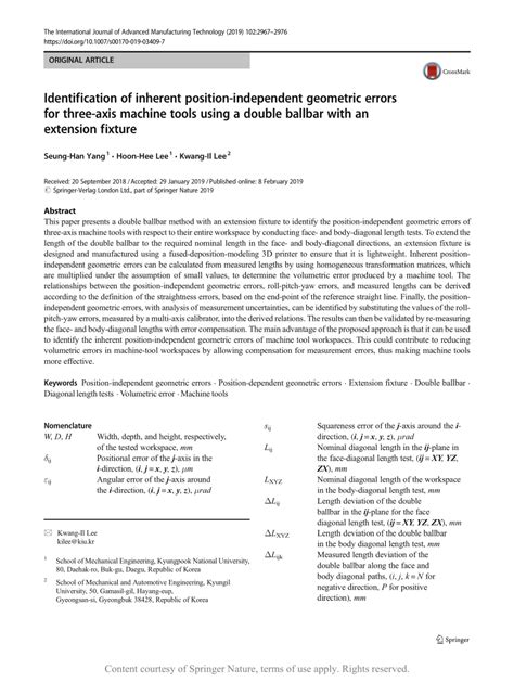 Identification Of Inherent Position Independent Geometric Errors For Three Axis Machine Tools
