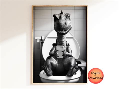 Quirky Dinosaur Bathroom Wall Art Printable Funny Dilophosaurus Dino