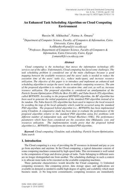 Pdf An Enhanced Task Scheduling Algorithm On Cloud Computing Environment