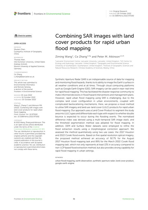 Pdf Combining Sar Images With Land Cover Products For Rapid Urban Flood Mapping