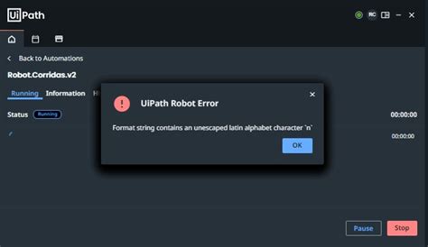 pop up message when starting a robot with the assistant assistant