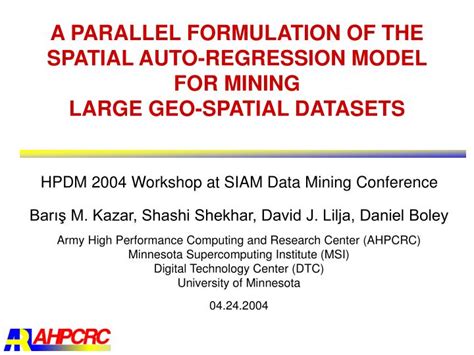 Ppt A Parallel Formulation Of The Spatial Auto Regression Model For