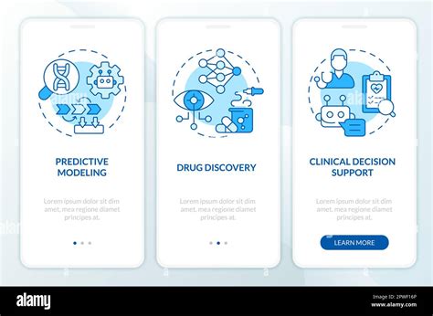 Ai And Ml In Precision Medicine Blue Onboarding Mobile App Screen Walkthrough 3 Steps Editable