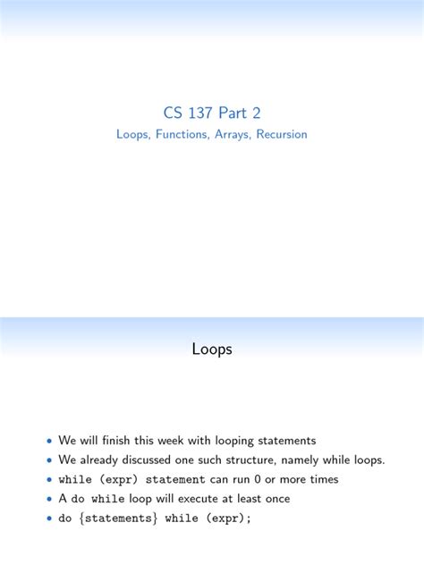 Cs137part02 Loops Functions Recursion Arrays Post Pdf Boolean Data Type Computer Programming