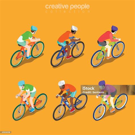 평평한 아이소메트릭 사이클 선수 이다 벡터 일러스트 레이 션 자전거 선수 그룹 3d 아이소메트리 이미지 여름 국제 경쟁 개념입니다 Championship에 대한 스톡 벡터