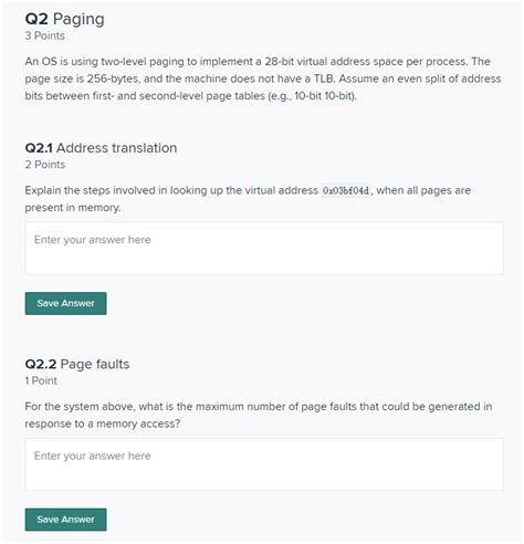Q2 Paging 3 Points An Os Is Using Two Level Paging To