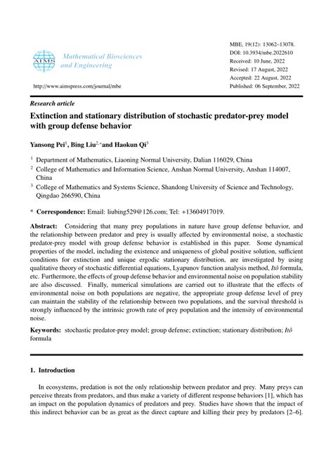 Pdf Extinction And Stationary Distribution Of Stochastic Predator