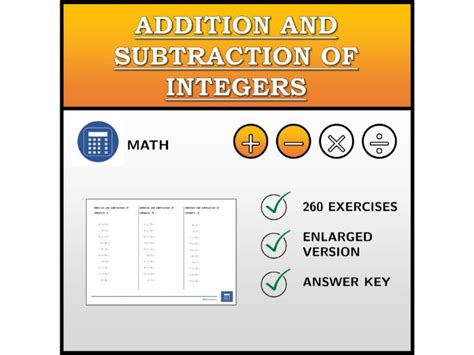 Addition And Subtraction Of Integers Printable Worksheet Teaching Resources