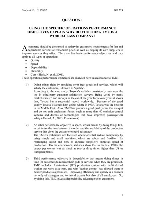 Using The Specific Operations Performance Objectives Explain Why