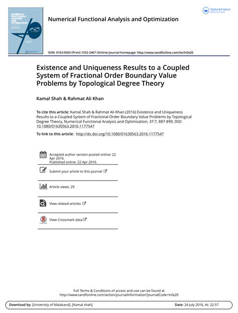 Pdf Existence And Uniqueness Of Solutions For Coupled System Of Fractional Differential