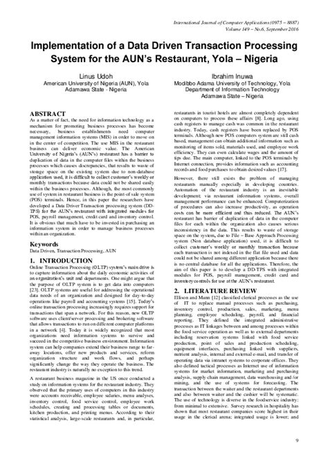 Pdf Implementation Of A Data Driven Transaction Processing System For
