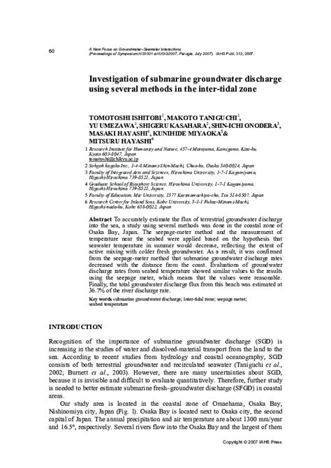 Pdf 56 Investigation Of Submarine Groundwater Discharge Using