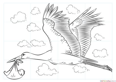 How To Draw A Stork With Baby Step By Step Drawing Tutorials