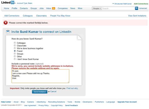 Shiva Mathivanan LinkedIn Error Message Is Invalid And Unhelpful