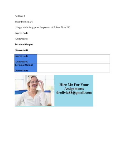 problem 3 print problem 3 using a while loop print the powers of 2 docx