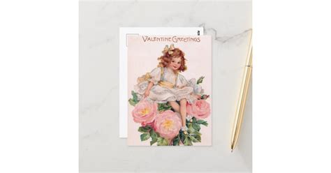 Cute Vintage Girl Valentines Greetings Postcard Zazzle