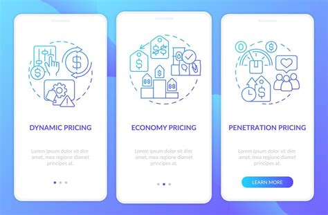 General Pricing Methods Blue Gradient Onboarding Mobile App Screen Walkthrough 3 Steps Graphic
