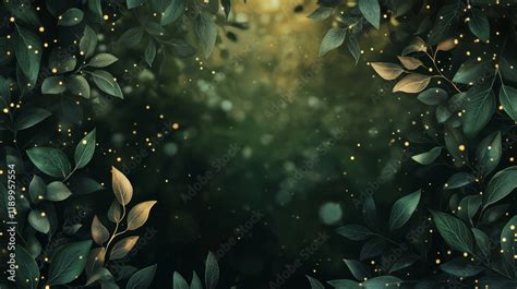 Asymmetrical Border Design With Dense Foliage Clustering At Corners Incorporating Detailed Leaf