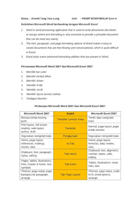 DOCX Perbezaan Microsoft Word Dan Excel 2007 DOKUMEN TIPS