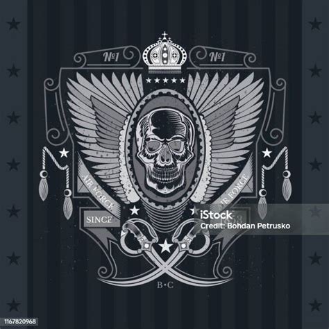날개와 십자가 기병 칼 사이의 아래턱두개골 전면보기 빈티지 라벨 고립 에 칠판 고풍스런에 대한 스톡 벡터 아트 및 기타 이미지 고풍스런 광선 그래픽 프린트 Istock