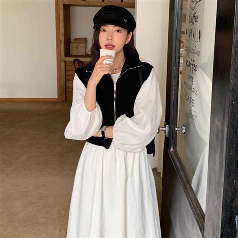 베이지하루 이만한 조합 없을껄 화이트 블랙 가을 Setup 니트 조끼 베스트 민소매 카라 지퍼 집업 여성 상의 니트탑 여자