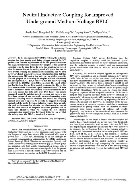 Neutral Inductive Coupling For Improved Pdf Inductance Electric Power Transmission