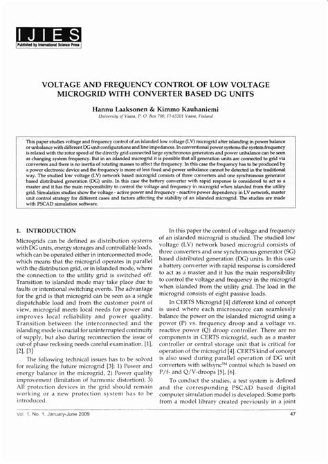 Pdf Voltage And Frequency Control Of Low Voltage Microgrid With Converter Based Dg Units