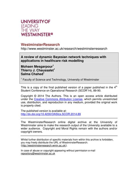 Pdf A Review Of Dynamic Bayesian Network Techniques With Applications In Healthcare Risk