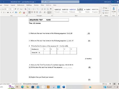 Gcse Maths Sequences Test Teaching Resources