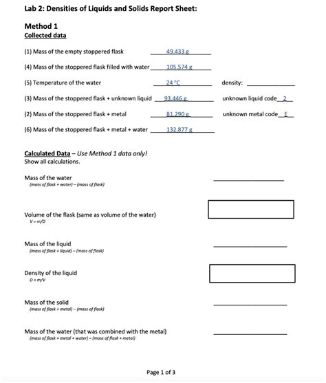 Solved Lab 2 Densities Of Liquids And Solids Report Sheet