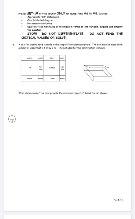 Solved Provide SET UP For The Solution ONLY For Questions Chegg