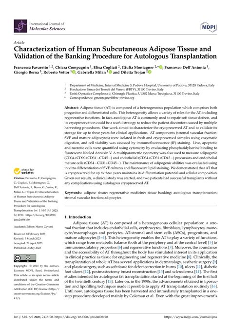 Pdf Characterization Of Human Subcutaneous Adipose Tissue And Validation Of The Banking