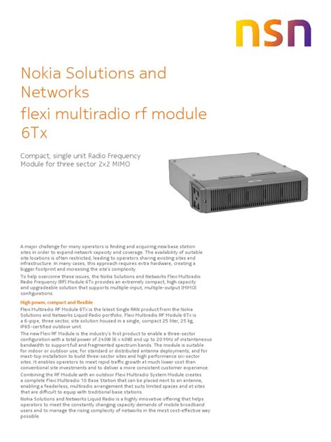 Nokia Flexi Multiradio Rf Module 6tx Datasheet Pdf Mimo Radio