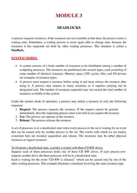 Operating System Module 3 Module 3 Deadlocks A Process Requests Resources If The Resources