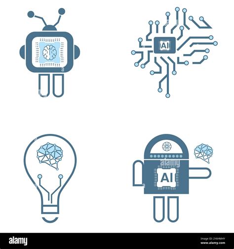 Groups Of Four Artificial Intelligence Line Icons 4 Technology Symbols Concepts And 9